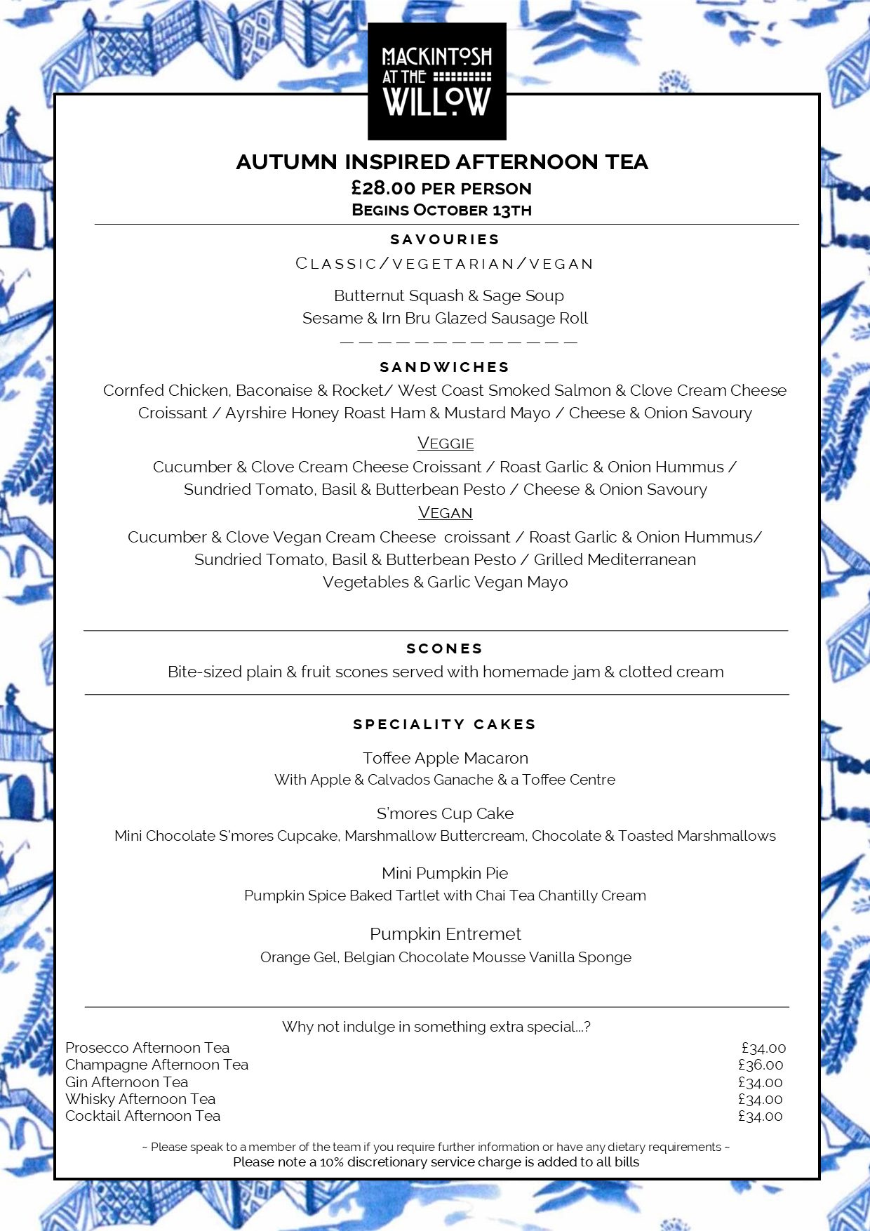 Menus - Mackintosh At The Willow